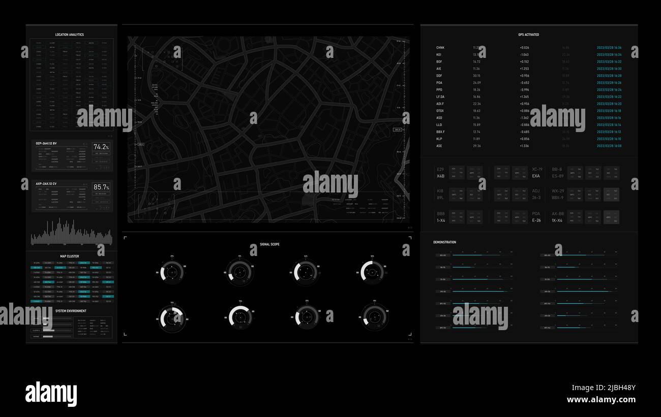Sci-Fi futuristic user interface hud design panel for business app ...