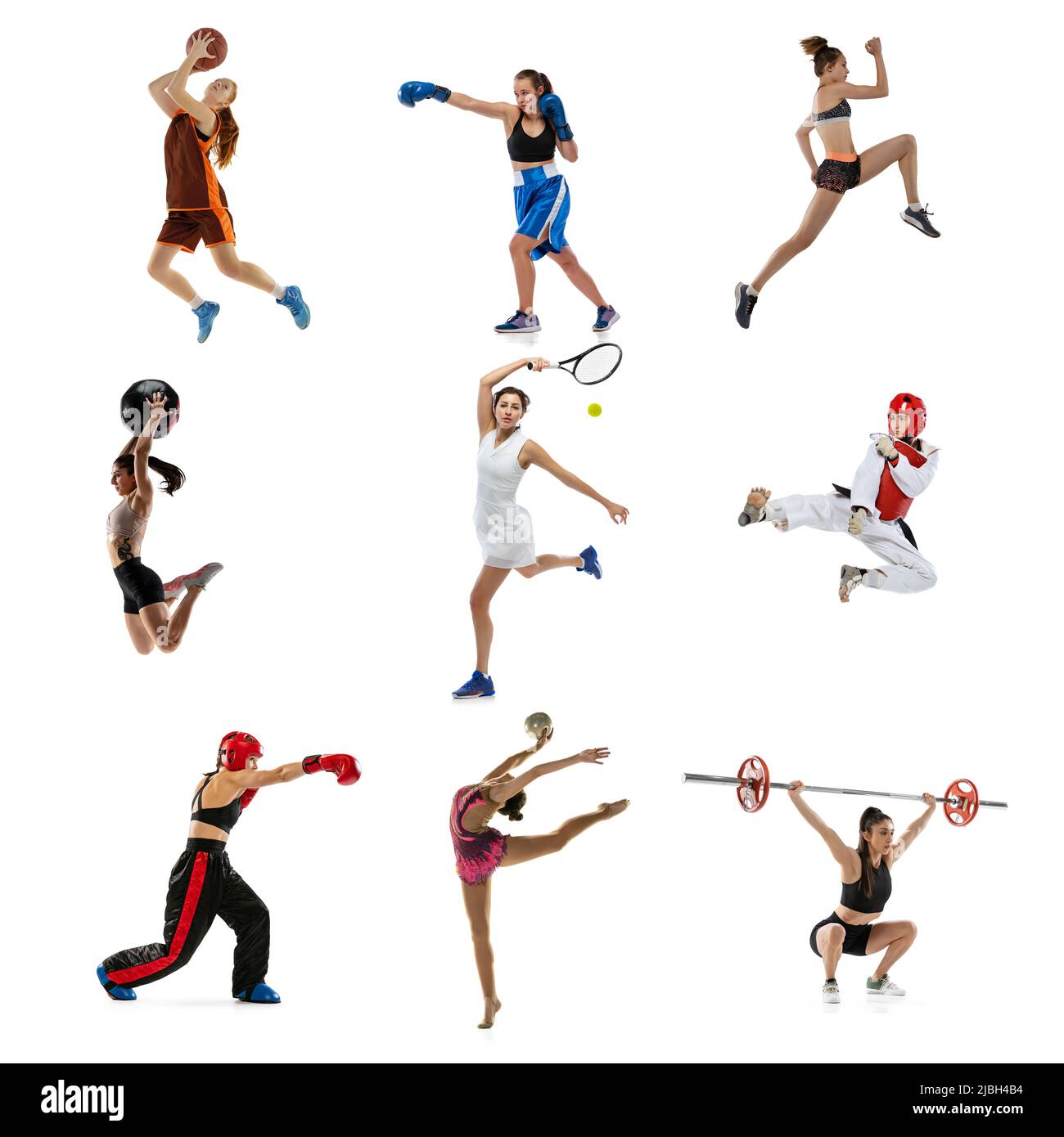 Collage of different professional sportsmen, fit people in action and ...