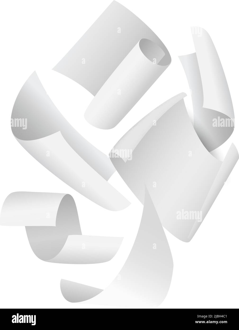 Falling paper. Realistic flying sheets chaotic compositions. Curled ...