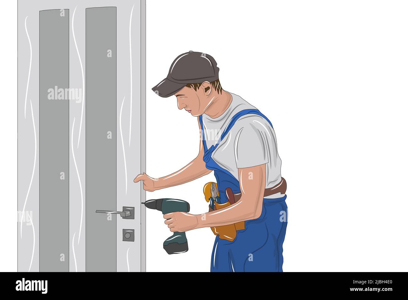 Professional locksmith repairing a door lock using professional tools ...