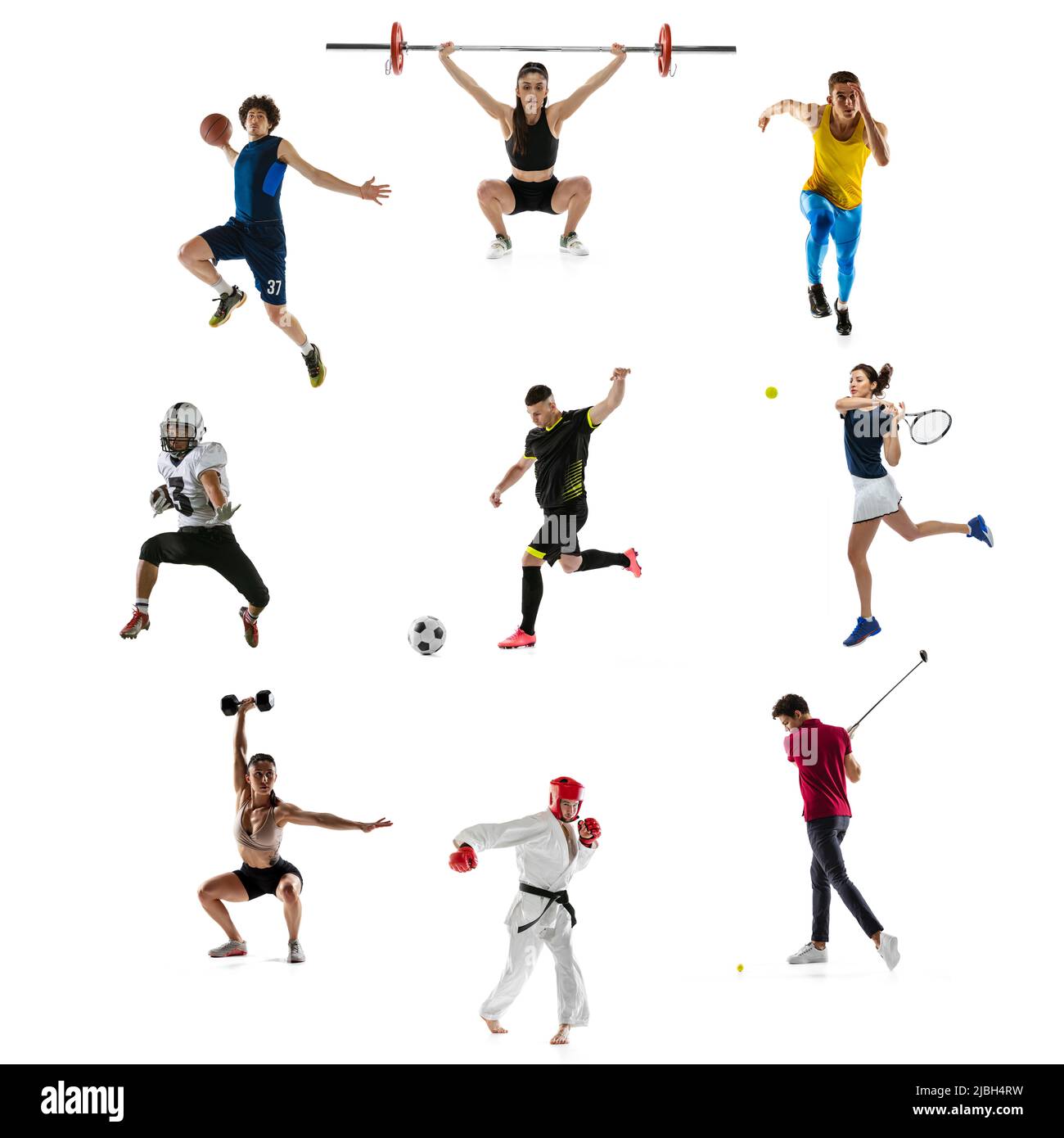 Sport collage of different professional sportsmen, young people in ...