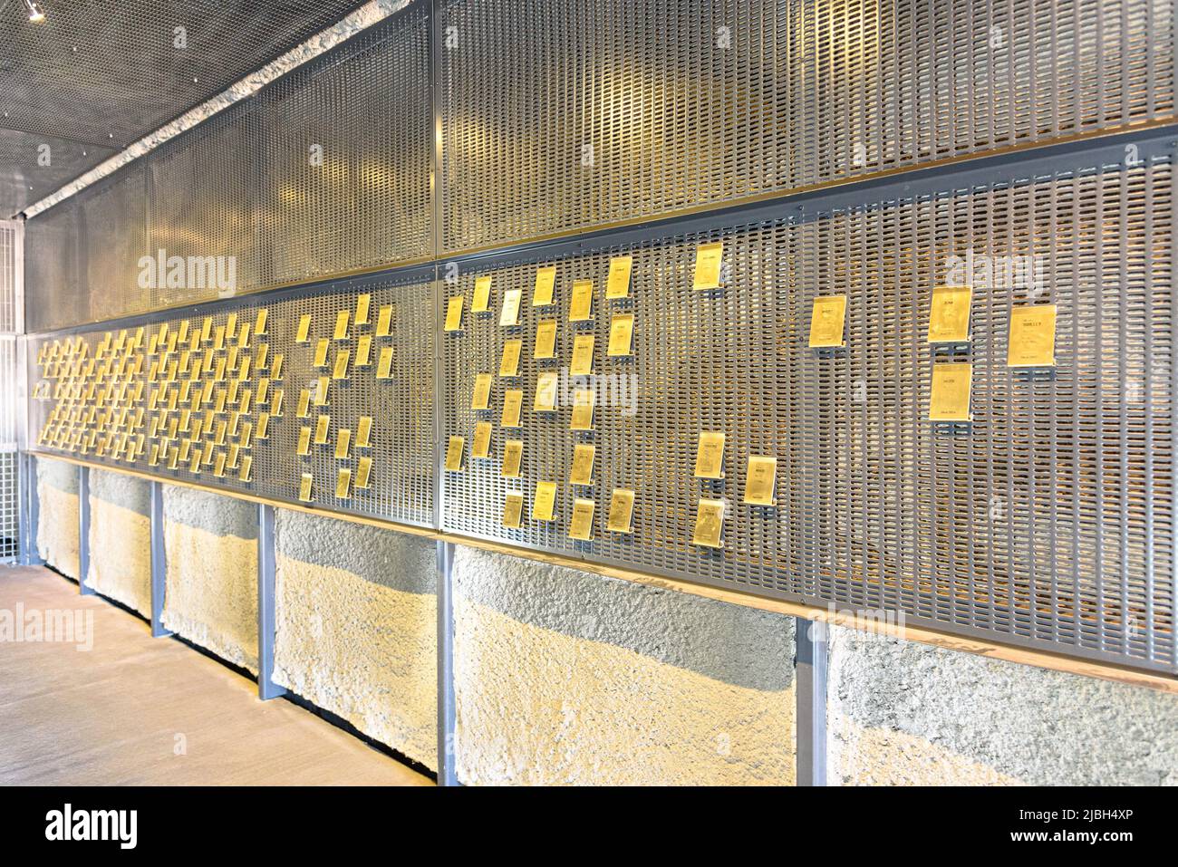 Brass plaques bearing the names of miners who died inside the Cobar ...