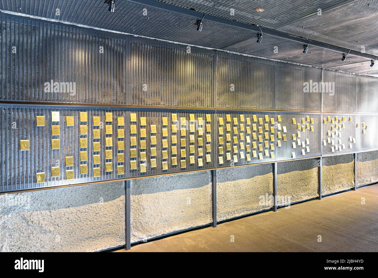 Brass plaques bearing the names of miners who died inside the Cobar ...