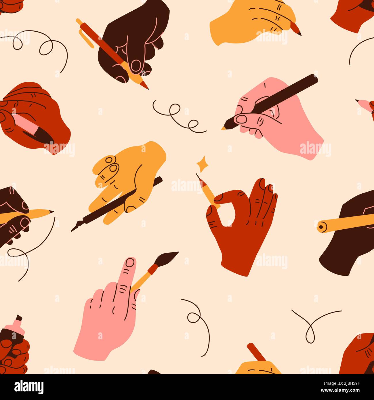 Human hands seamless pattern. Colored male arms with different artistic ...