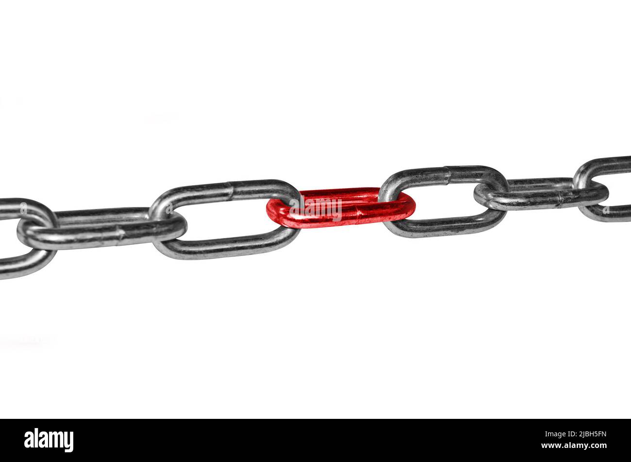 Iron chain links with red link center isolated on white background ...