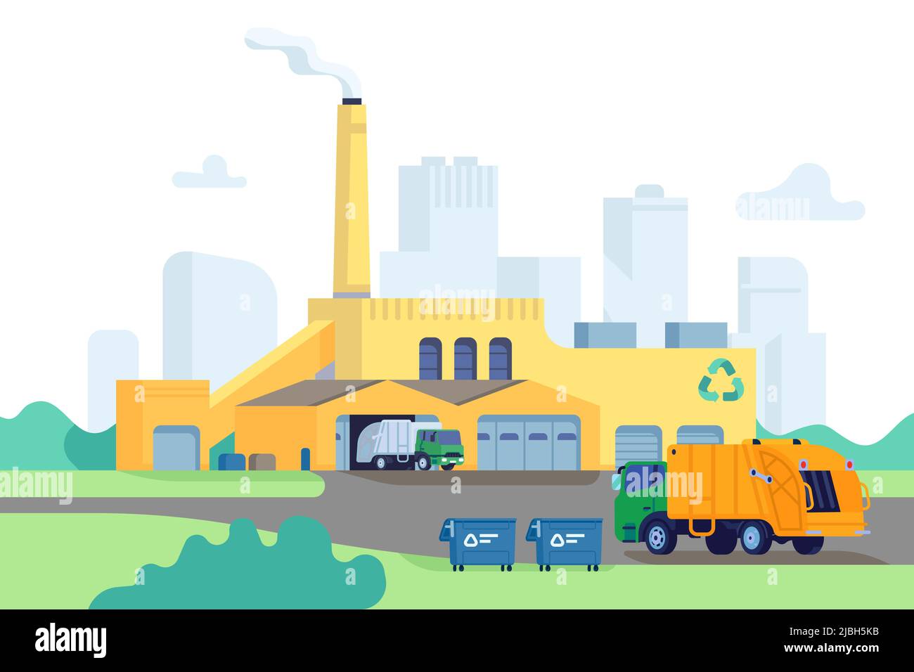 Waste factory building. Incineration and recycling of garbage process ...