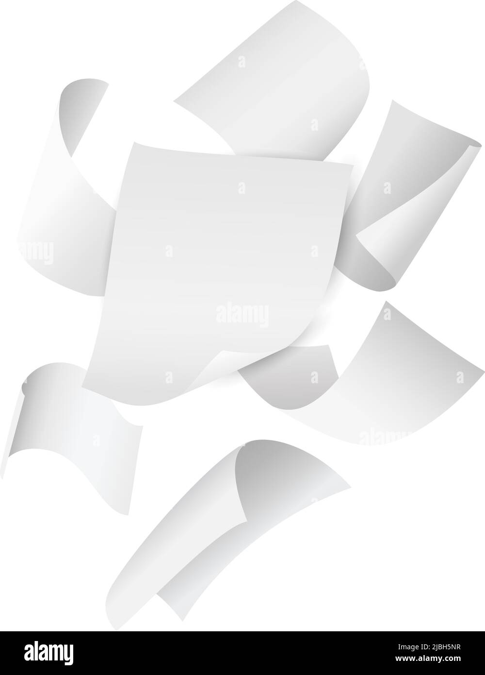 Falling paper. Realistic flying sheets chaotic composition. Curled ...