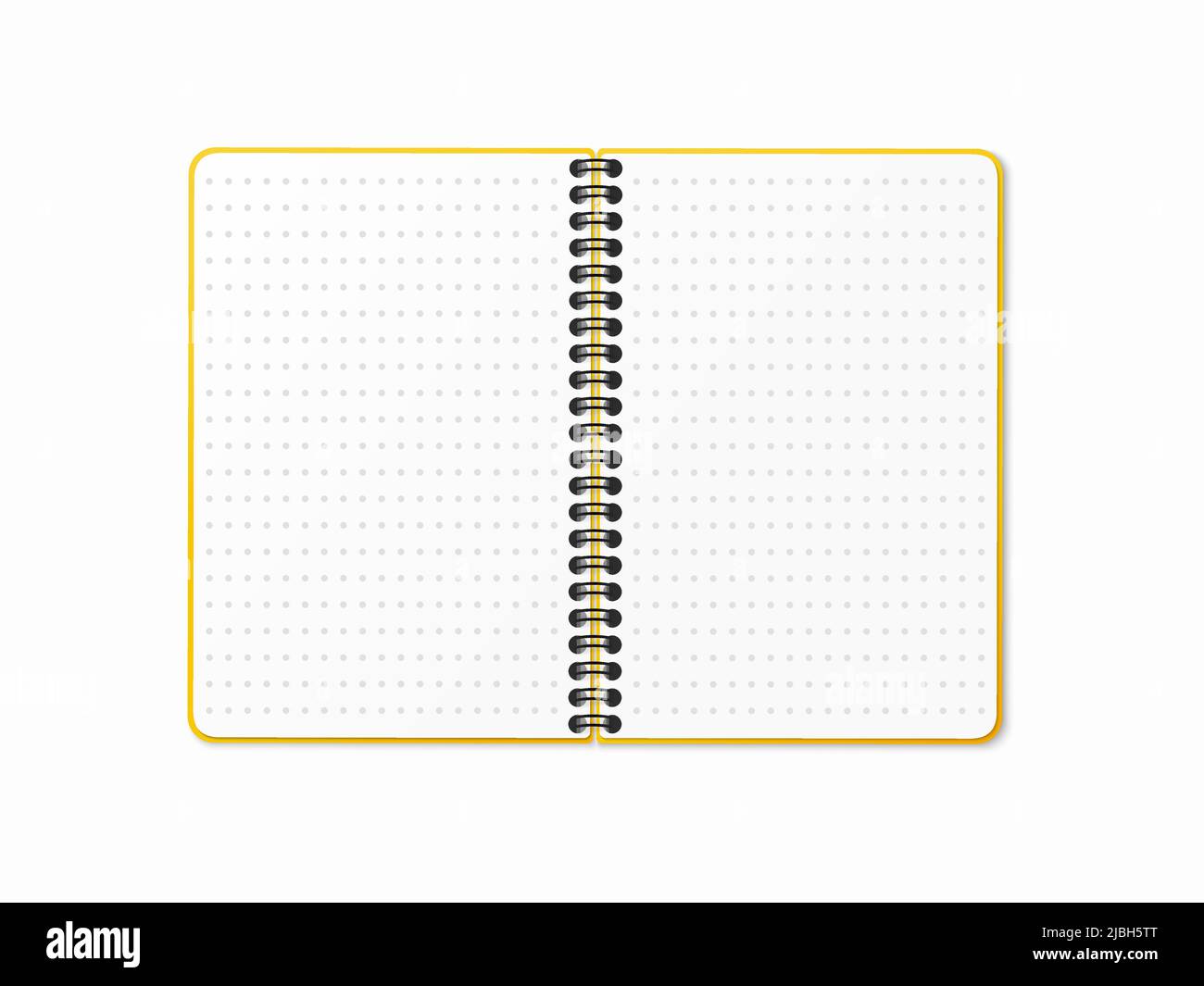 Yellow open notebook with vertical spiral. Blank dotted sheets. Vector ...
