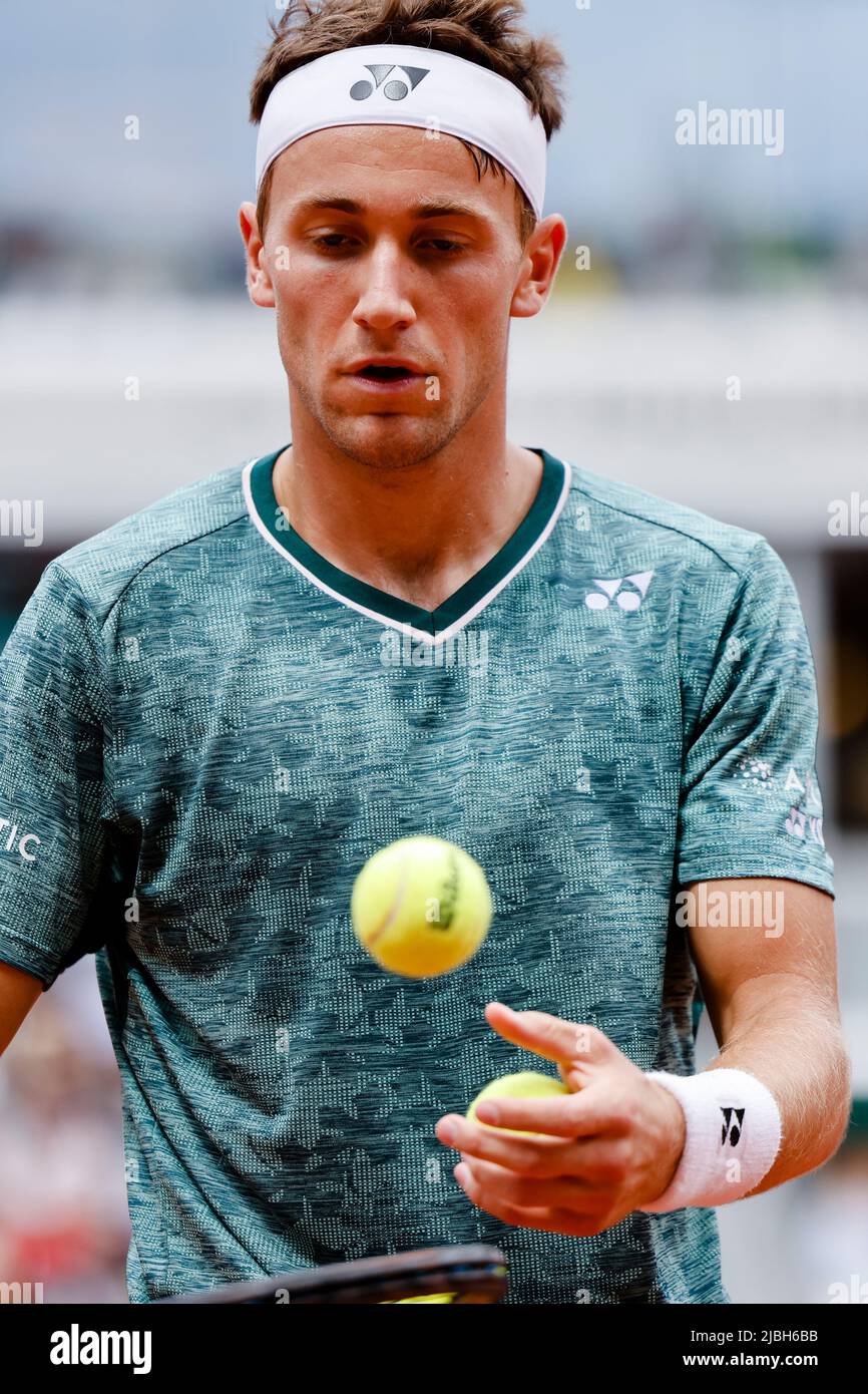 Paris, France. 5th June, 2022. Tennis player Casper Ruud from Norway is ...