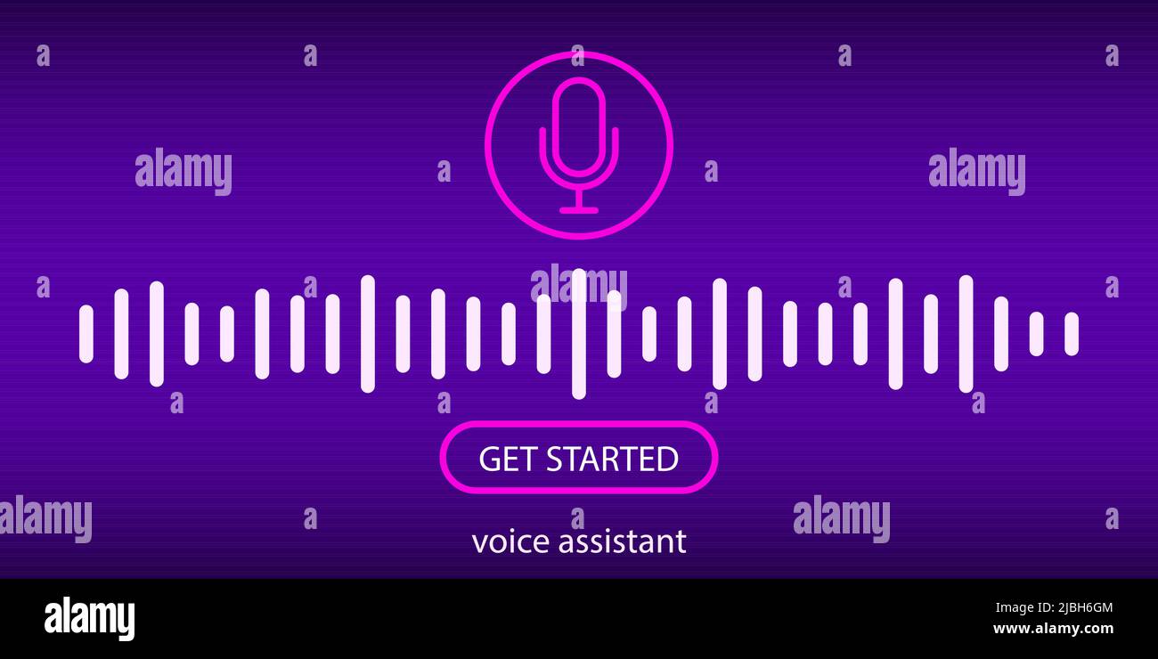Voice assistant concept. Neural network. Vector illustration with sound wave and microphone. The ...