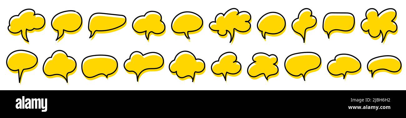 Set of comic black and yellow speech bubbles on white background ...