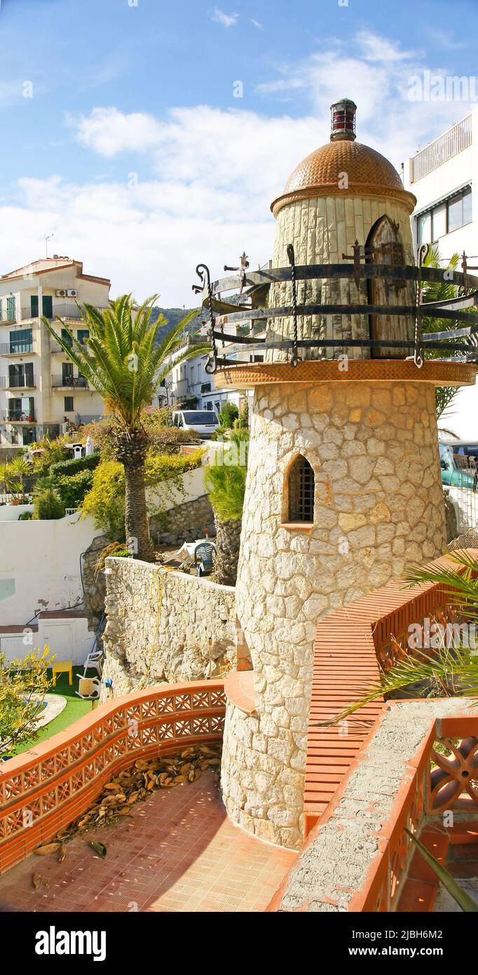 Ornamental tower in the marina of El Garraf, Barcelona, Catalunya ...