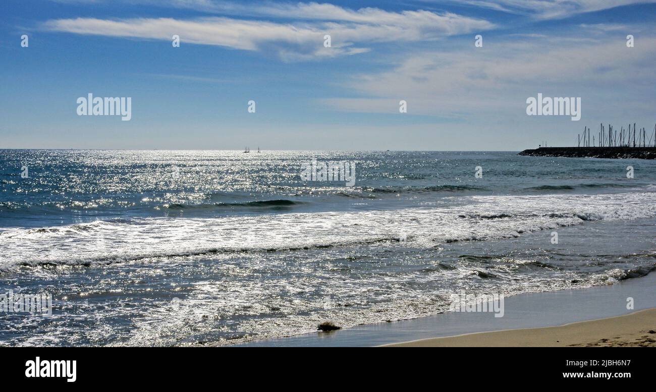 El Garraf beach with typical booths, Barcelona, Catalunya, Spain ...