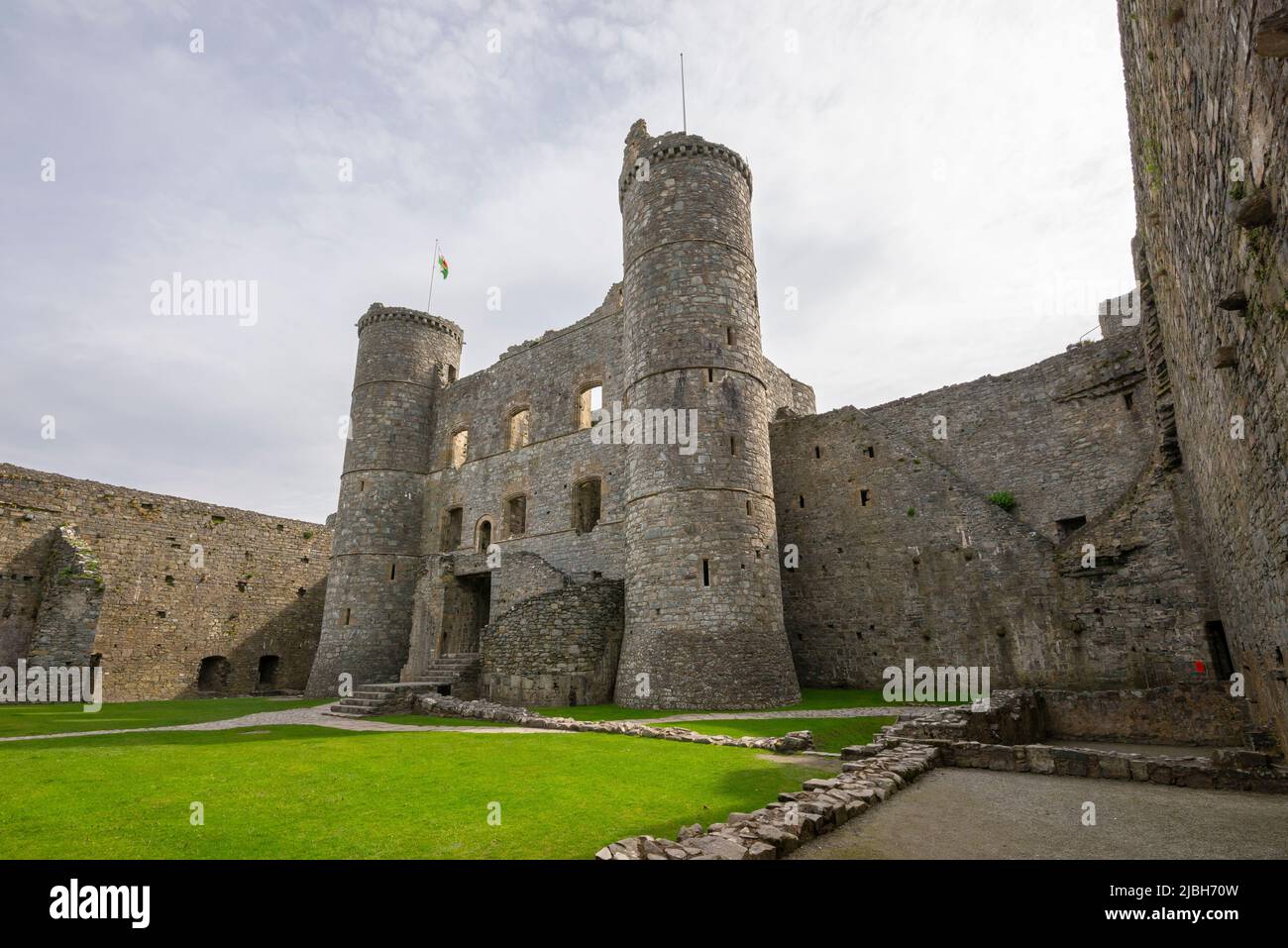 The inner courtyard and gatehouse at Harlech Castle, Gwynedd, North ...