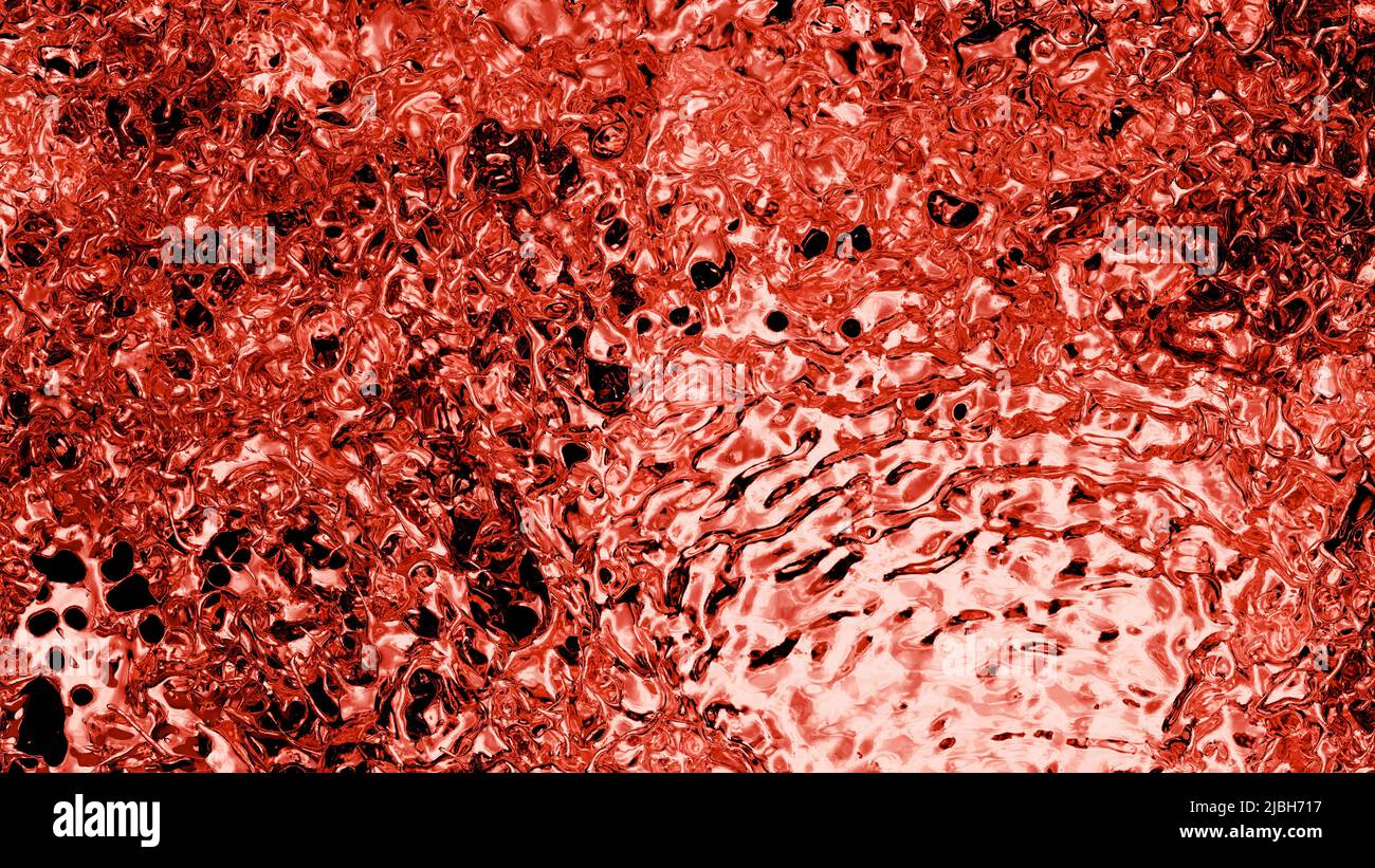 Metallic and Red Fluid Filling the screen with Splashes on a Black ...