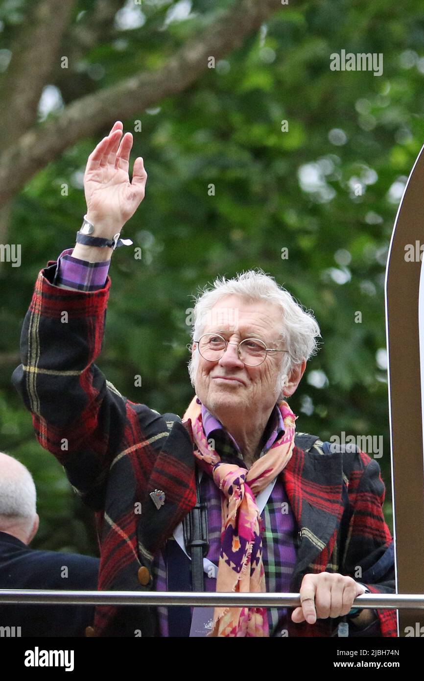 Noddy Holder of Slade and musician on an open top bus at the 2022 ...