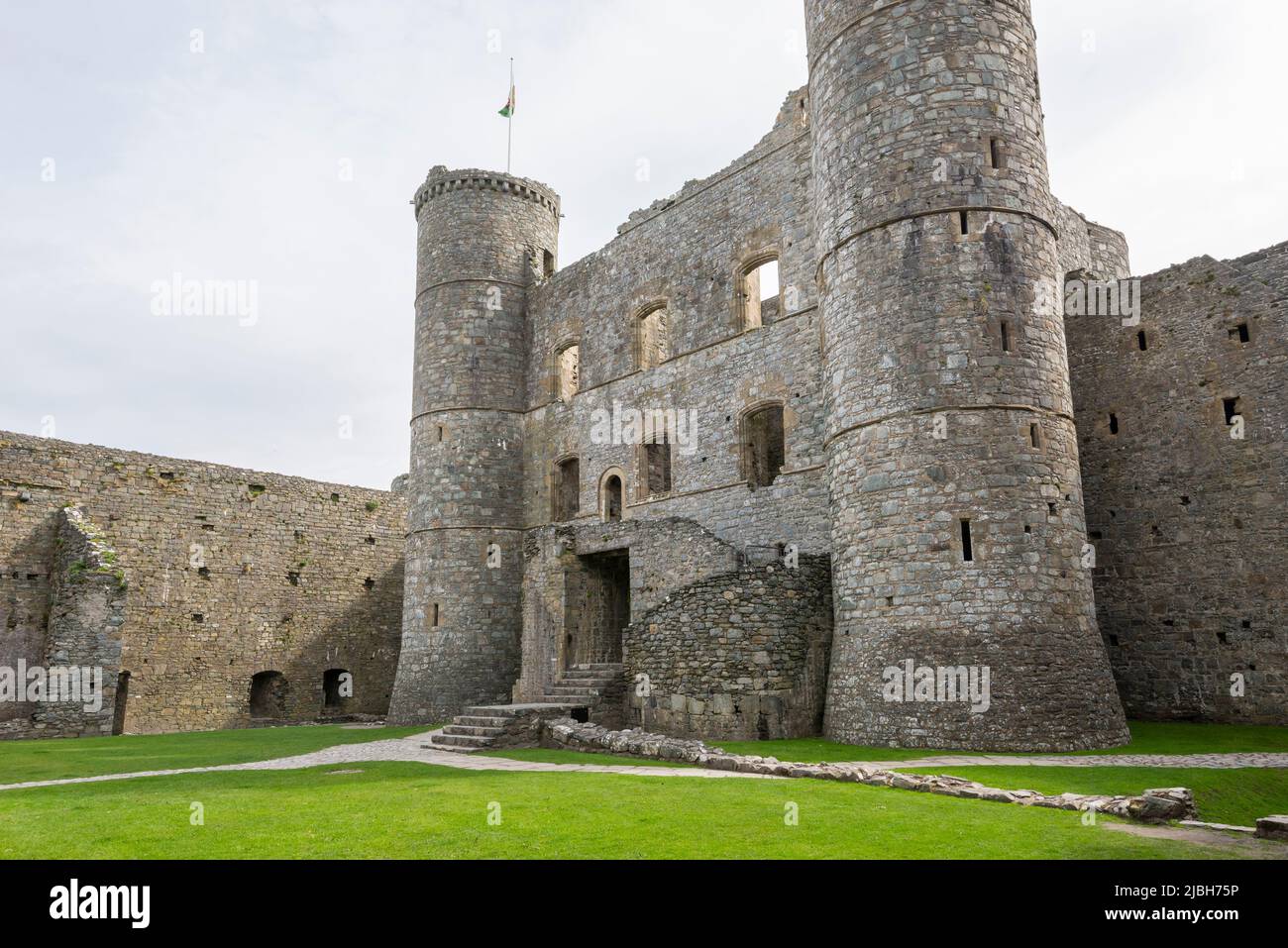The inner courtyard and gatehouse at Harlech Castle, Gwynedd, North ...