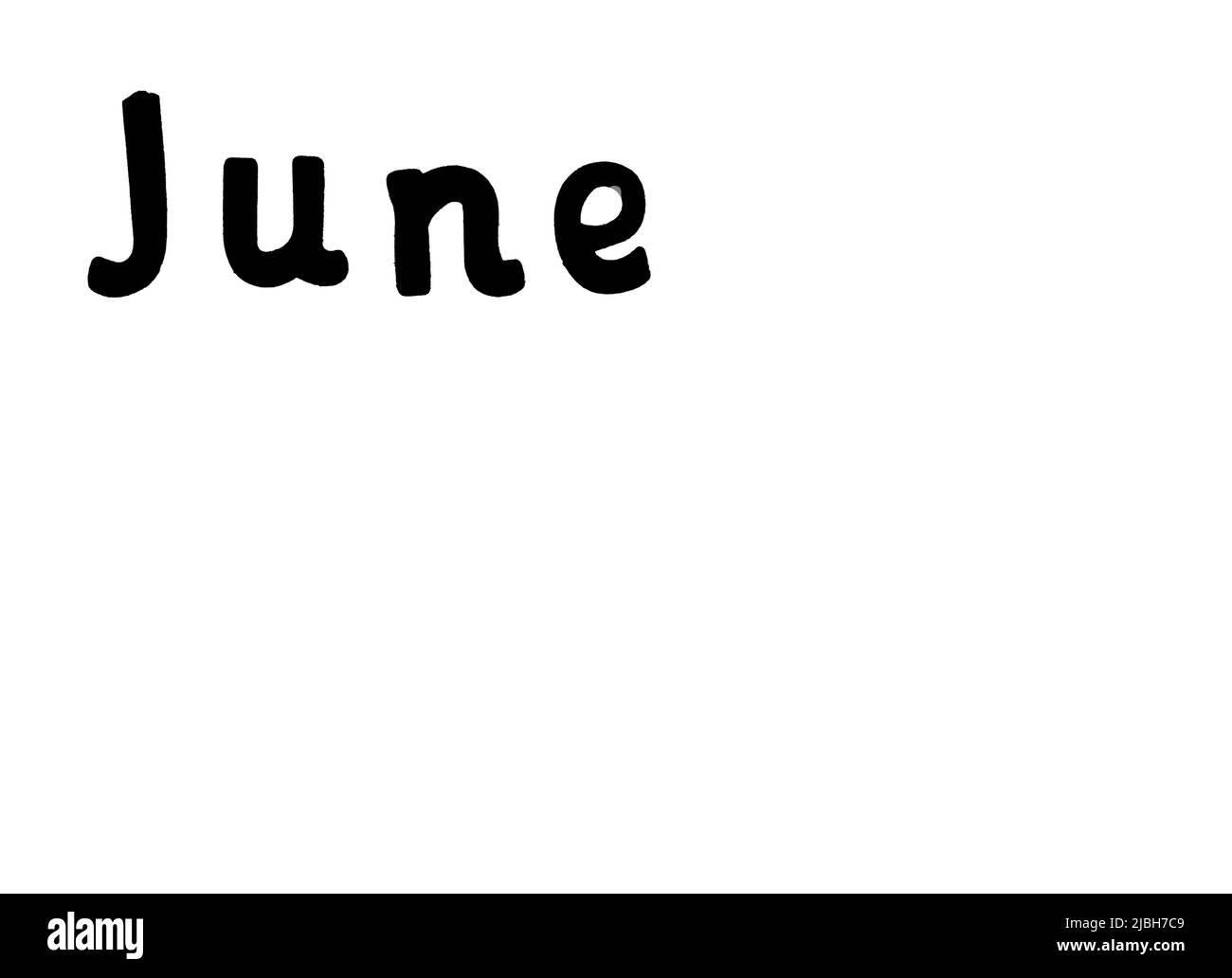 word with the name of the month June in black on a white background ...