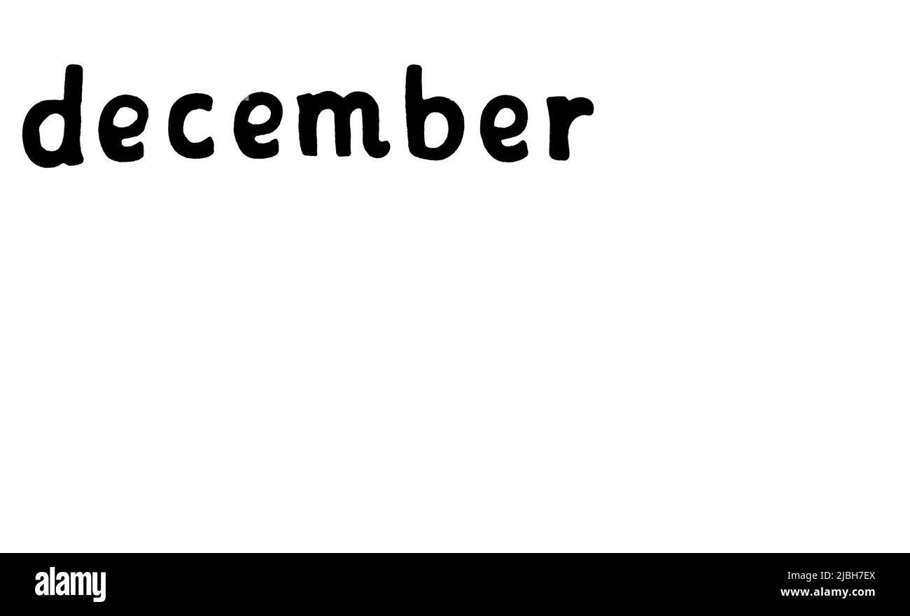 word with the name of the month December in black on a white background ...