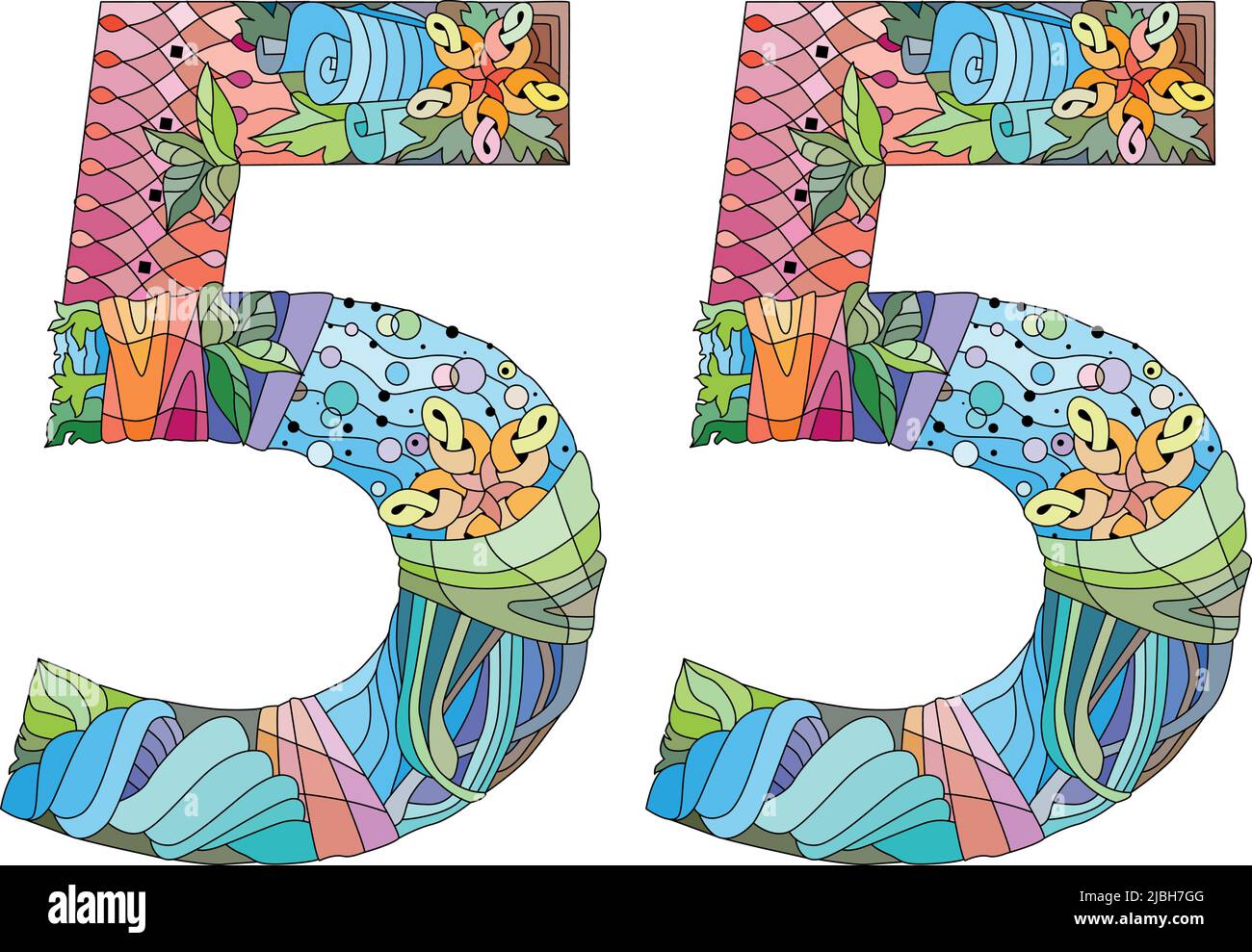 Fifty five number Isolated zentangle illustration for decoration Stock ...