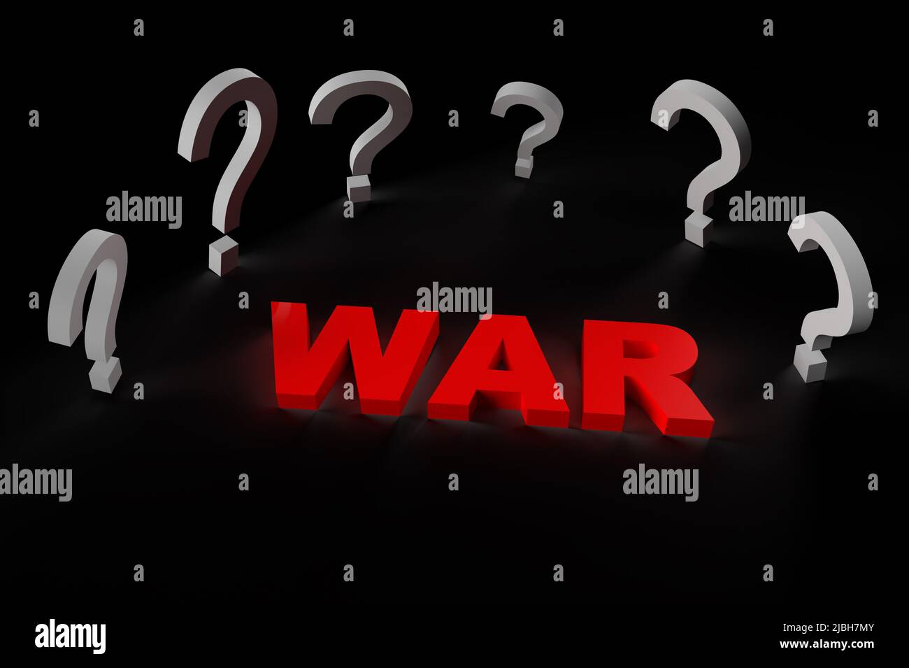 3d render of the inscription no war and question marks on a black ...