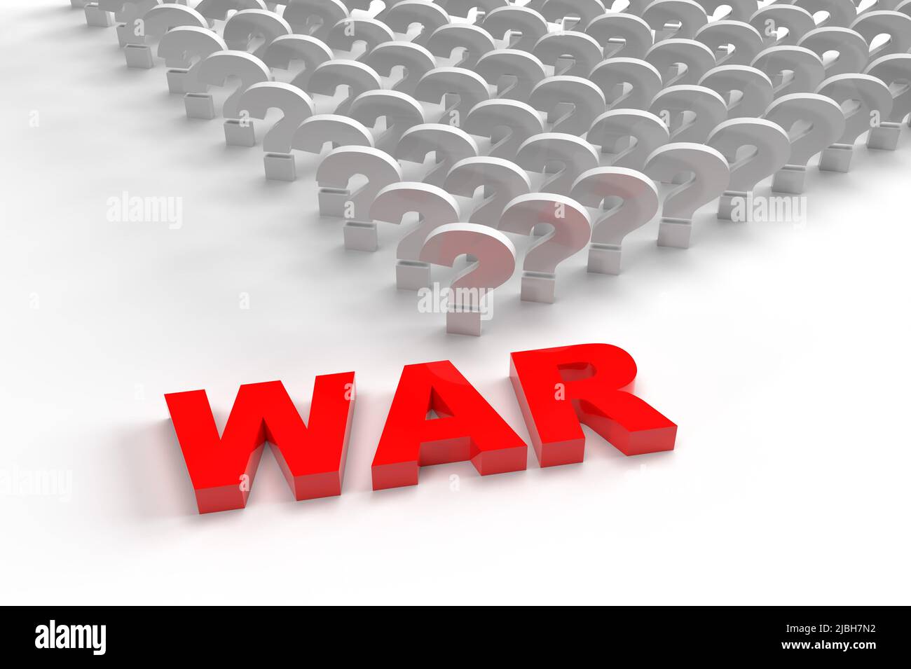 3d render of the inscription war and question marks on a white ...