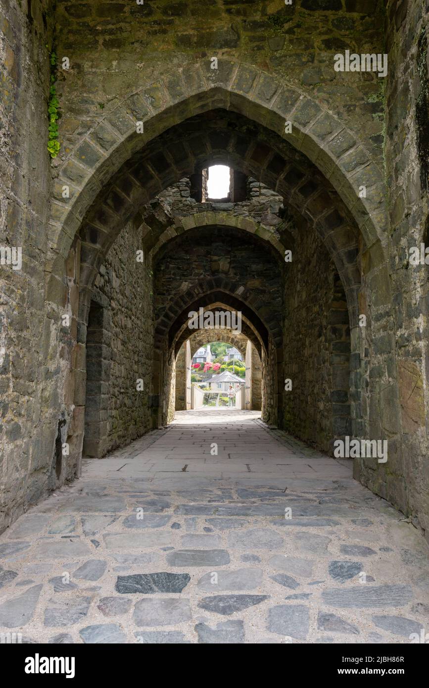 The entrance through the gatehouse at Harlech Castle, Gwynedd, North ...