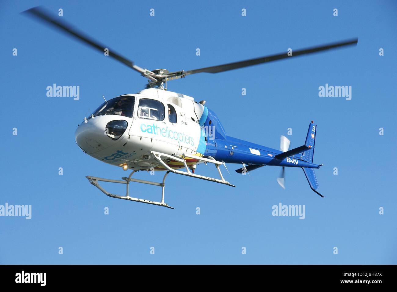Helicopter soaring in the port of Barcelona, Catalunya, Spain, Europe ...