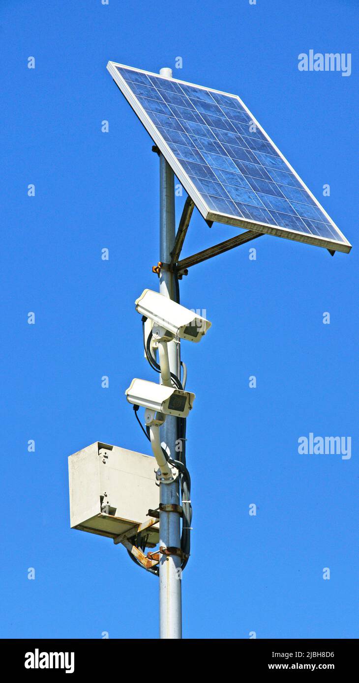 Control cameras with solar panel Stock Photo - Alamy