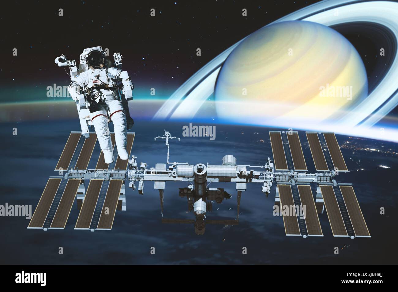 Astronaut floating in space station hi-res stock photography and images ...