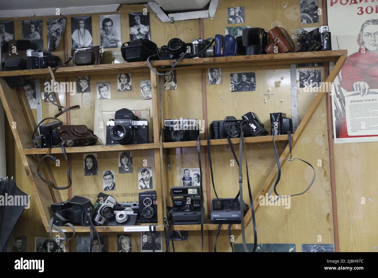Collection of old photo cameras from the period of the Soviet Union ...