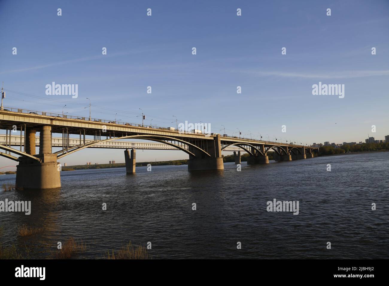 View on bridges over the Ob in Novosibirsk; the October bridge ...