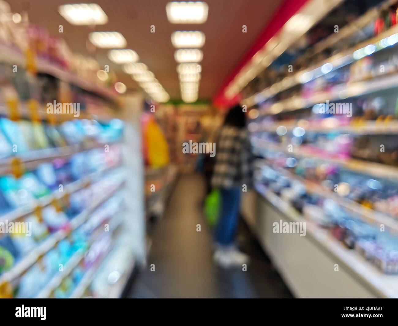 Grocery store blur bokeh background - shoppers at grocery store with ...