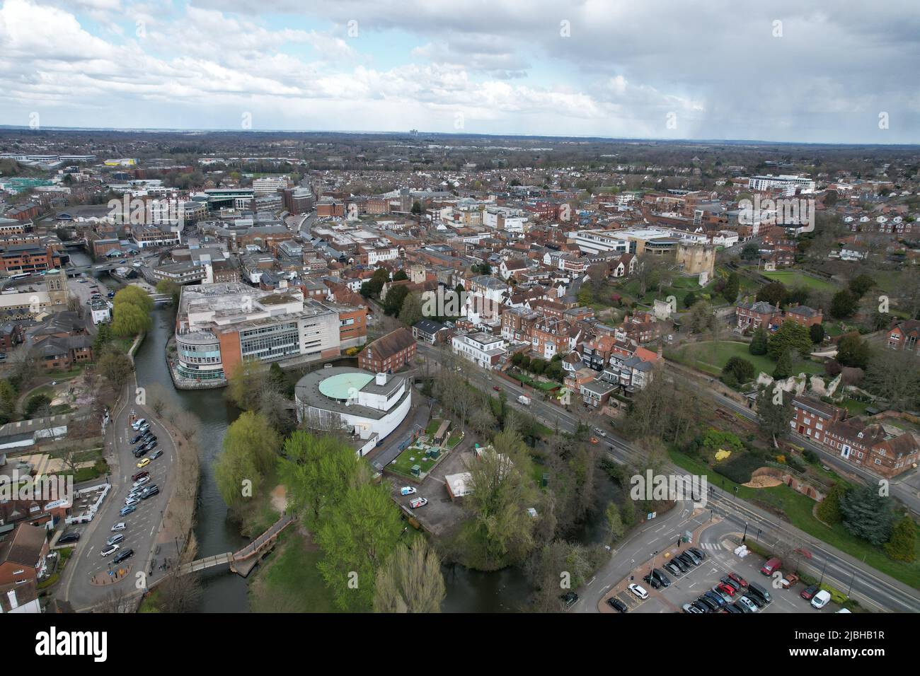 Guildford town centre Surrey UK drone aerial view Stock Photo - Alamy