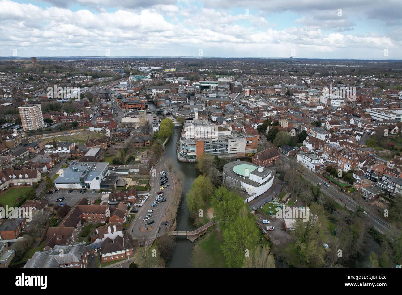 Guildford town centre Surrey UK drone aerial view Stock Photo - Alamy