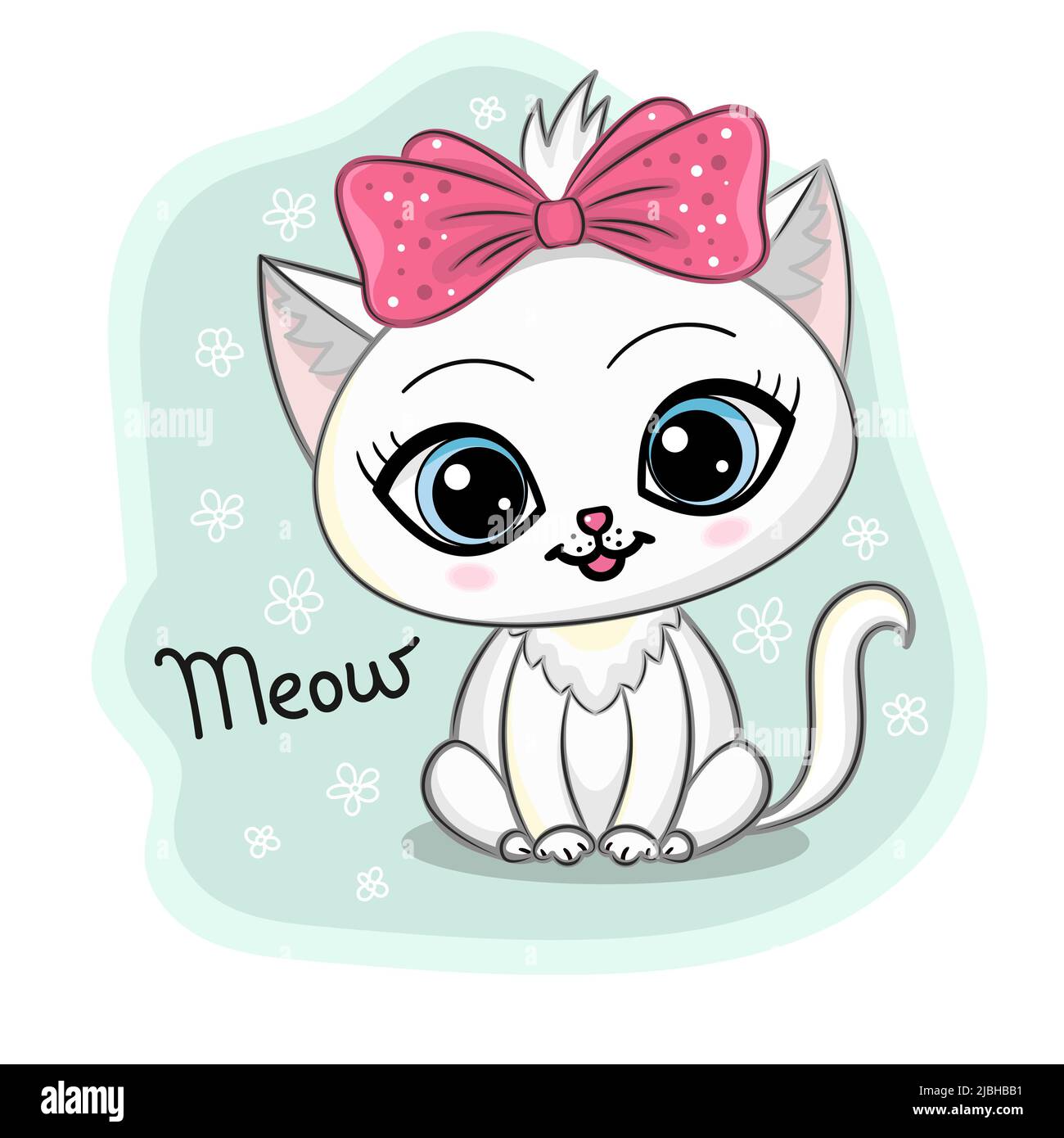 Meow. Cute white kitten with a bow. Vector Stock Vector Image & Art - Alamy