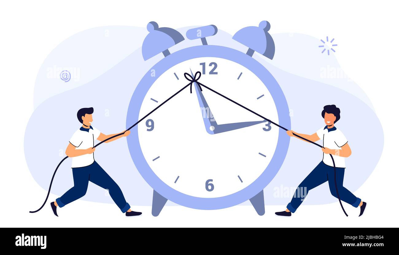 Rope businessman Turning clock arrow back Metaphor of time management ...