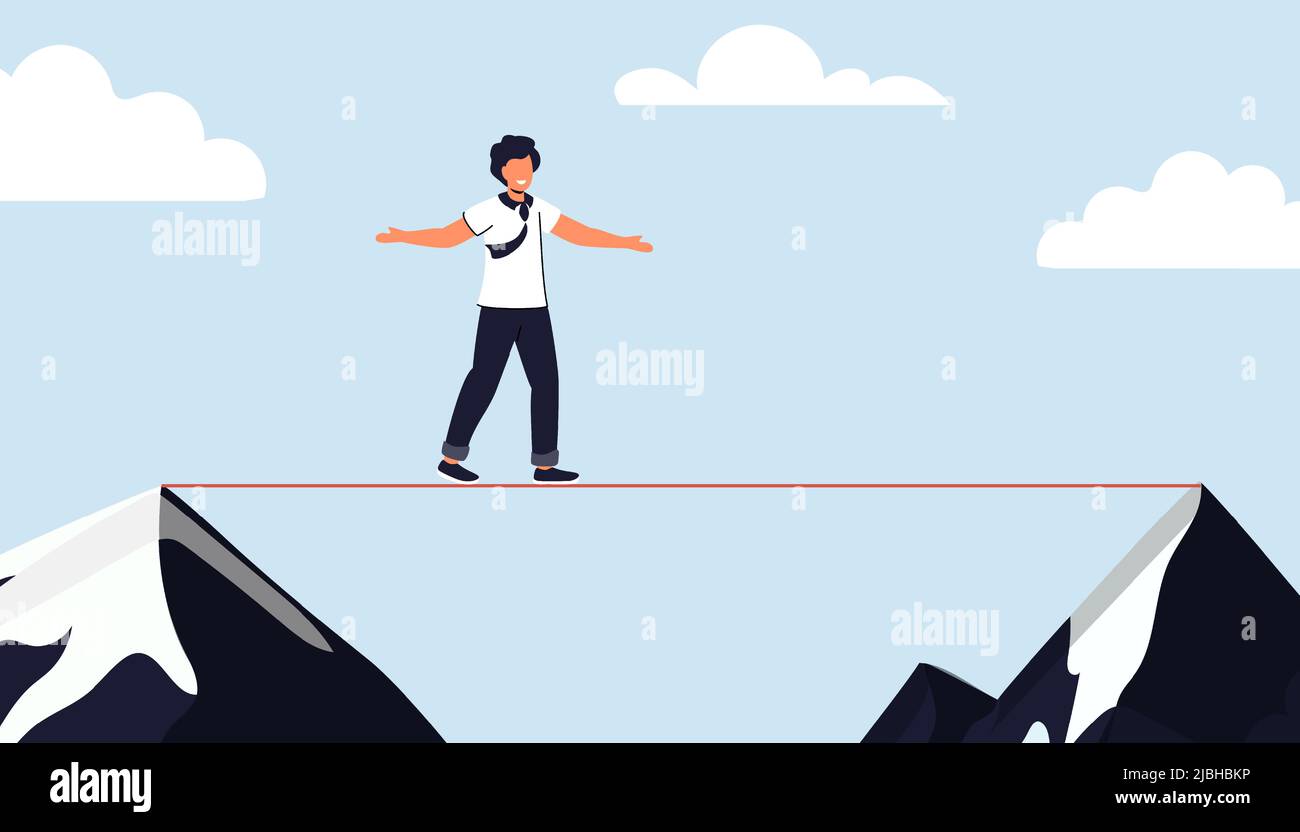 Taking risk concept for success Man walking on tight rope symbol vector ...