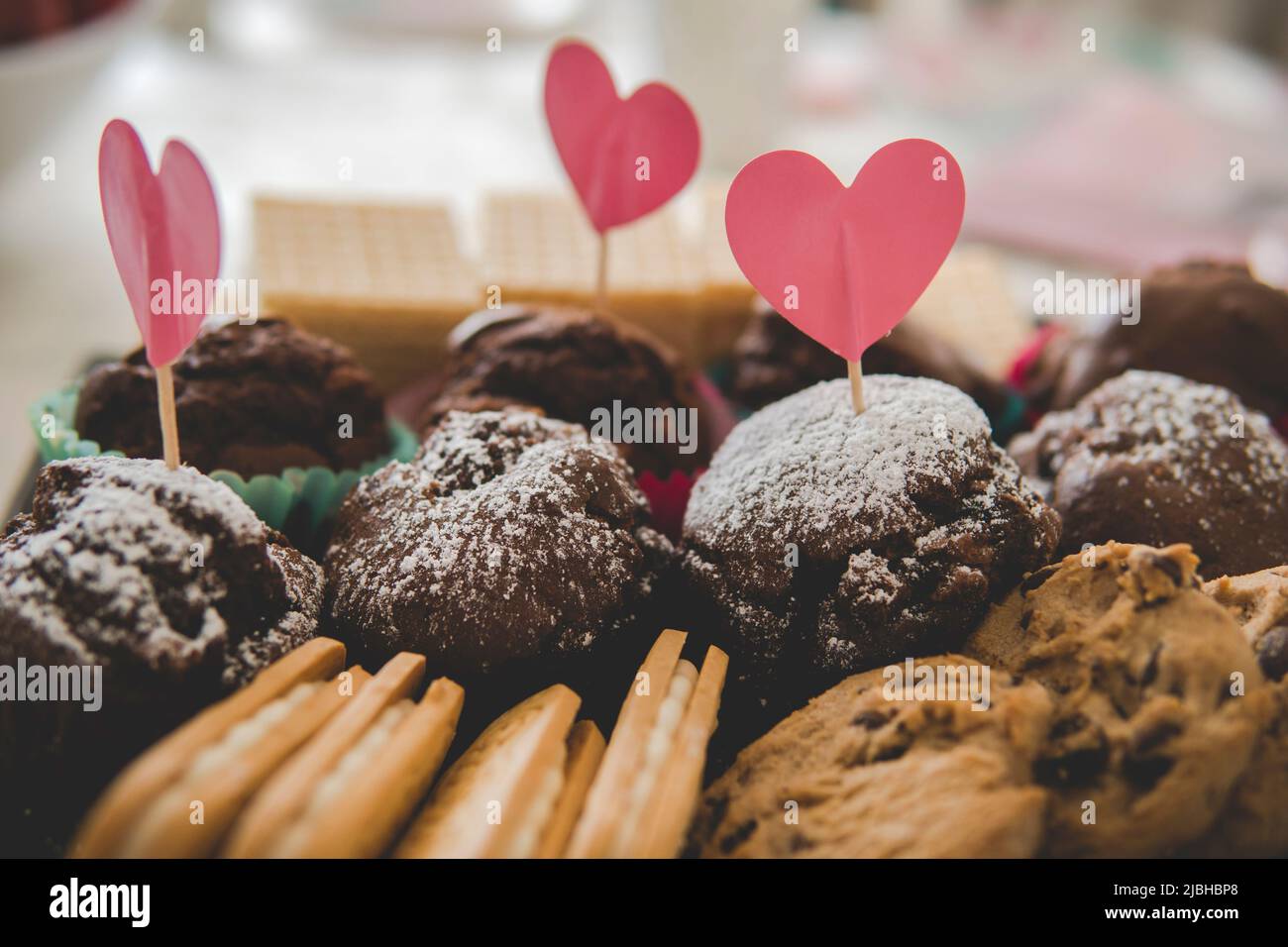 many types of sweet cakes and cookies prepared for party Stock Photo ...