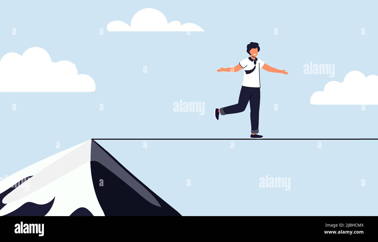 Taking risk concept for success Man walking on tight rope symbol vector ...