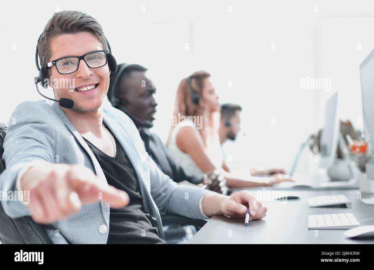 operator call center pointing to you Stock Photo - Alamy