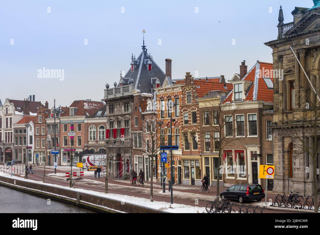 buildings in front of the River Spaarne , Haarlem , Holland Stock Photo ...