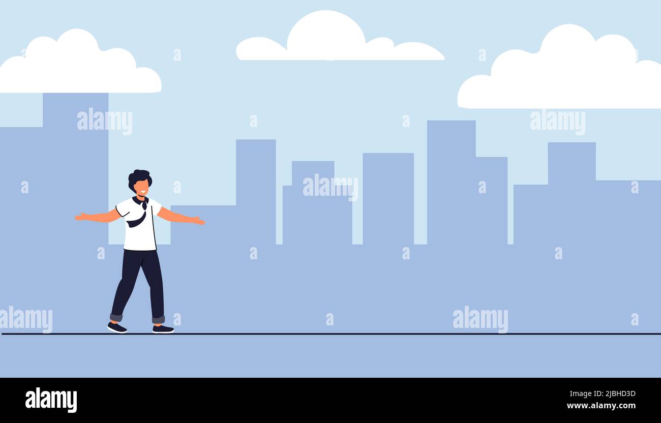 Taking risk concept for success Man walking on tight rope symbol vector ...