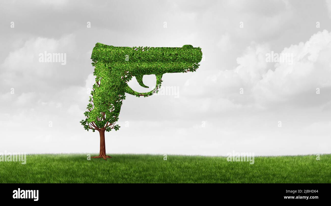 Growing crime concept and mass shooting growth idea as a tree shaped as ...
