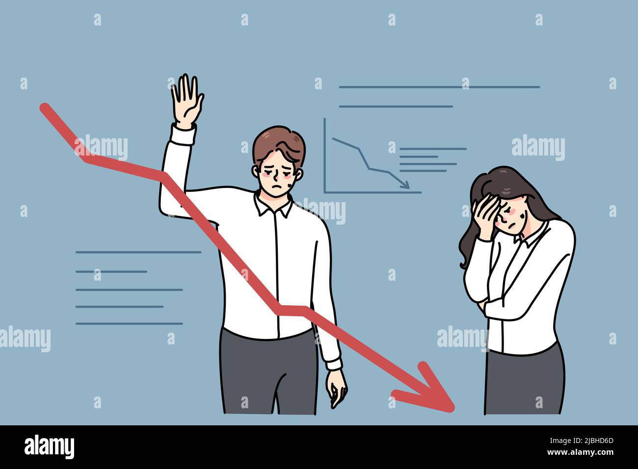 Depressed colleagues having financial problems at work. Unhappy ...