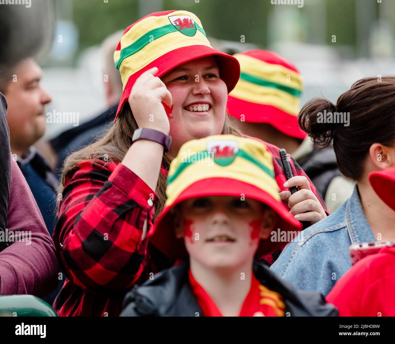CARDIFF, WALES - 05 JUNE 2022: Wales fans prior to the 2022 FIFA World ...
