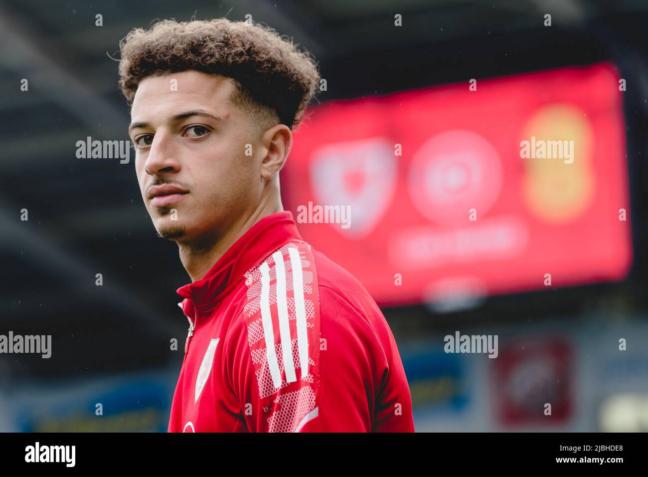 CARDIFF, WALES - 05 JUNE 2022: Wales' Ethan Ampadu prior to the 2022 ...