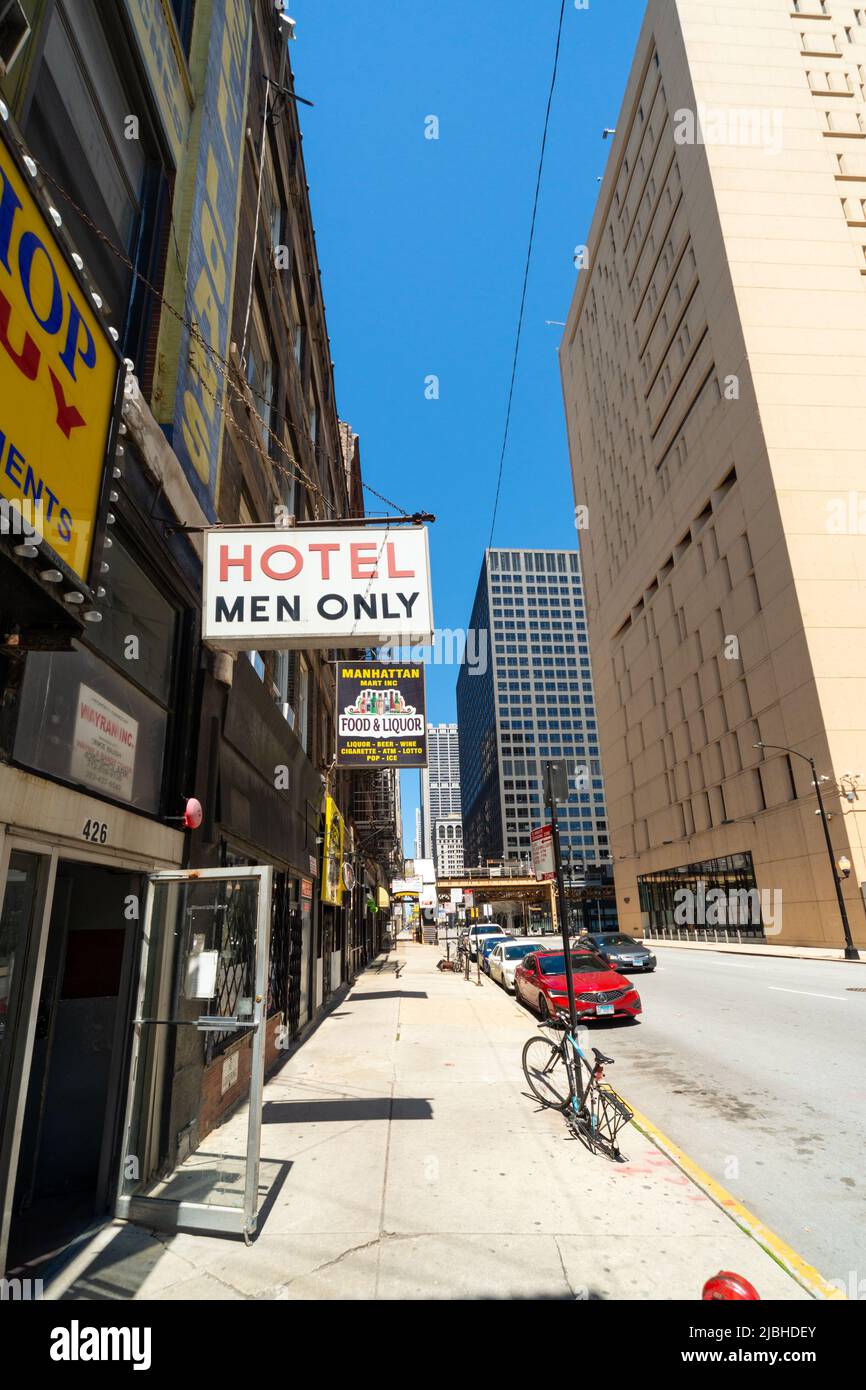 426 S Clark Street, Chicago IL. Sign for Hotel "Men Only". The Ewing ...