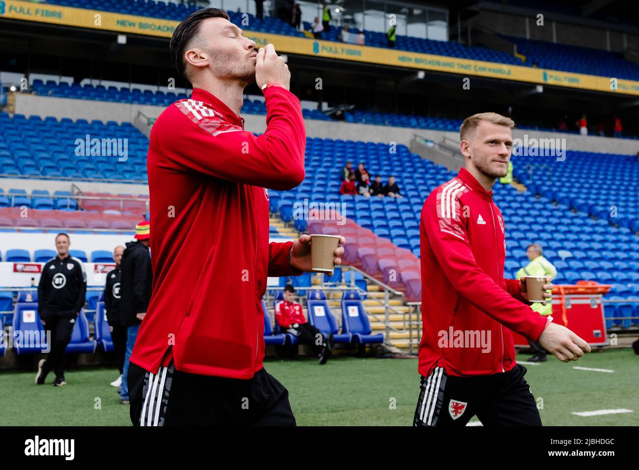CARDIFF, WALES - 05 JUNE 2022: Wales' Kieffer Moore prior to the 2022 ...
