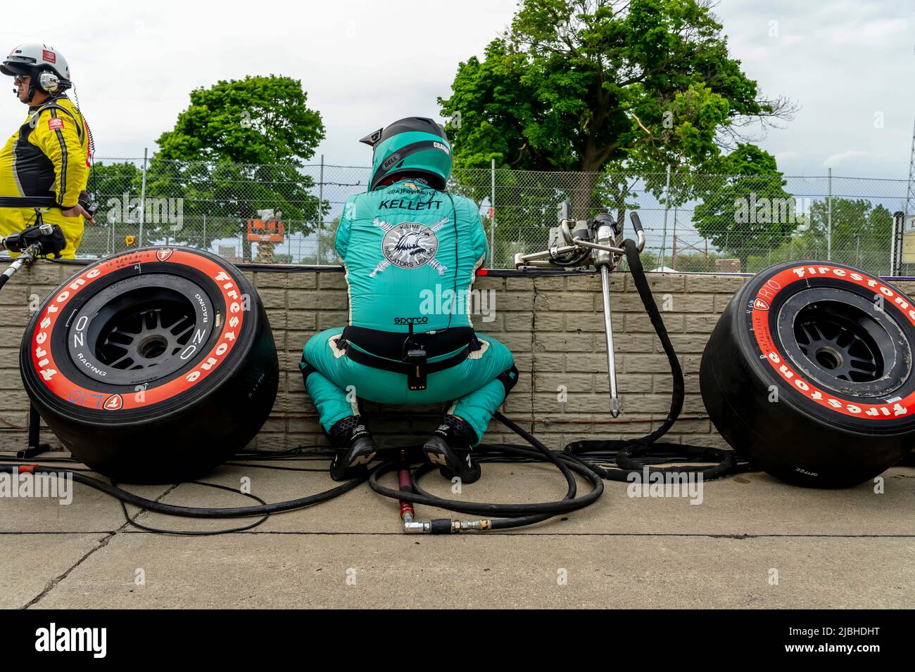 Detroit, MI, USA. 5th June, 2022. Crew members of AJFoyt Racing prepare ...